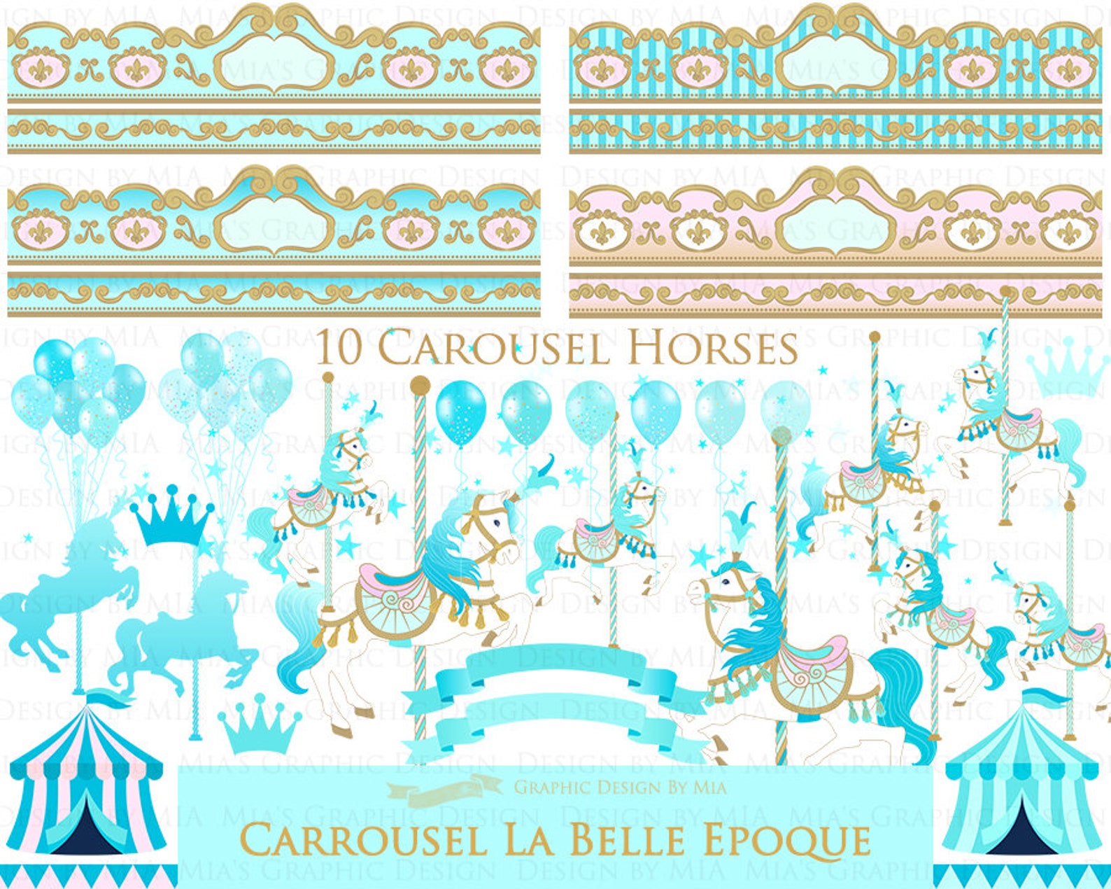 Carousel Merry Go Round Blue Carousel Digital Paris - Etsy