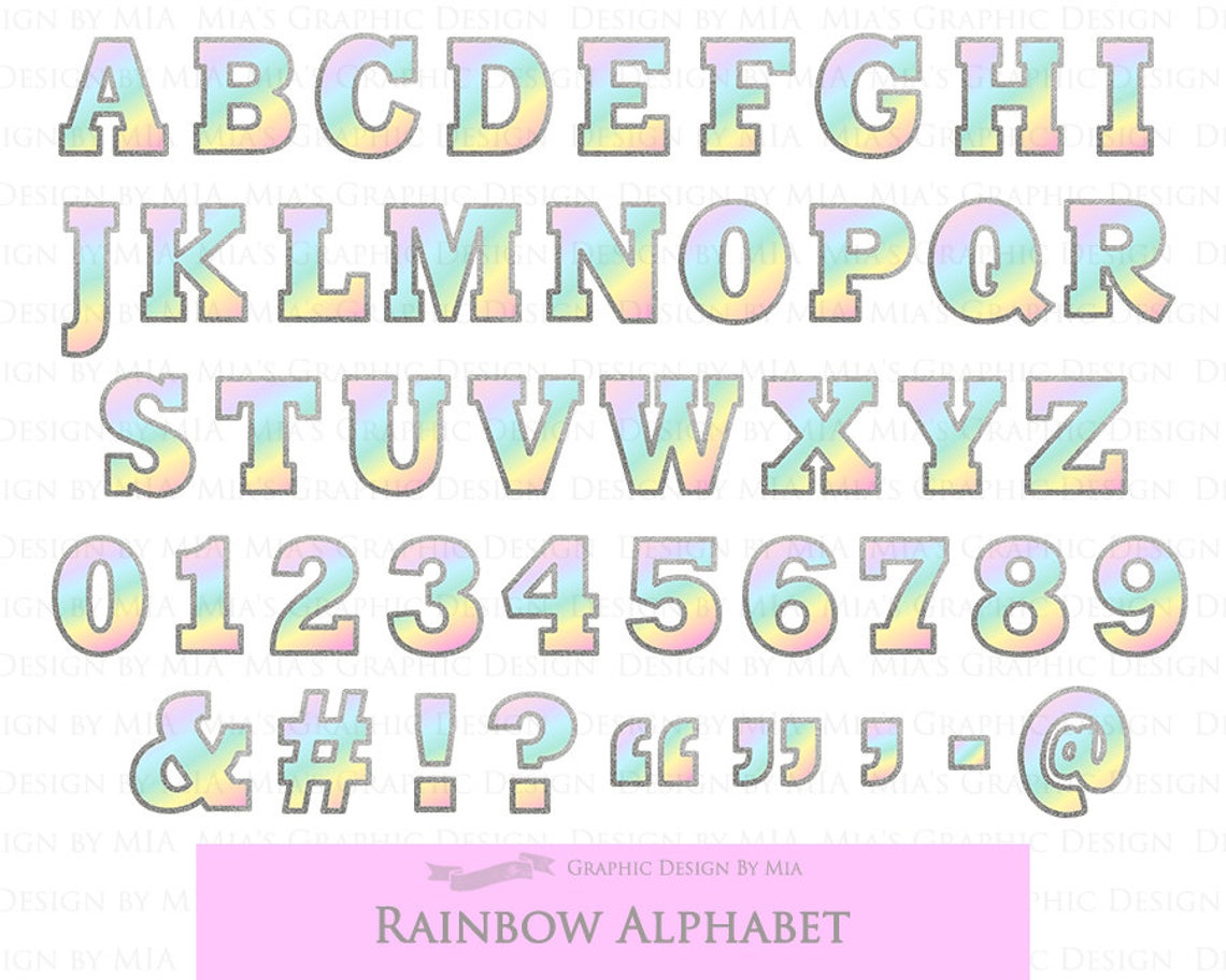 Rainbow Alphabet & Numbers Silver Glitter Gradient Letters - Etsy