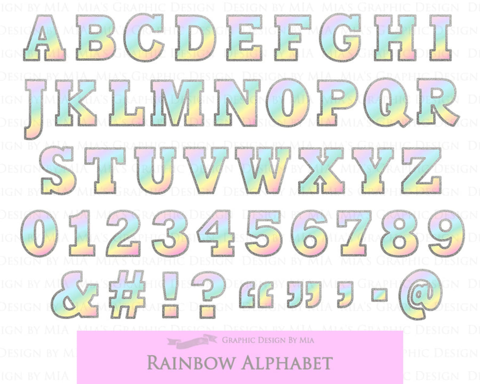 Rainbow Alphabet & Numbers, Silver Glitter Gradient Letters, Capital ...