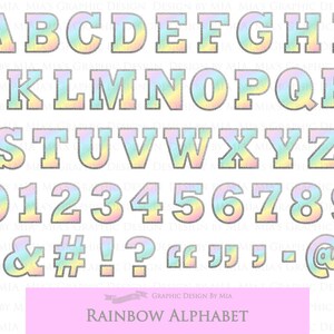 Rainbow Alphabet & Numbers, Silver Glitter Gradient Letters, Capital ...