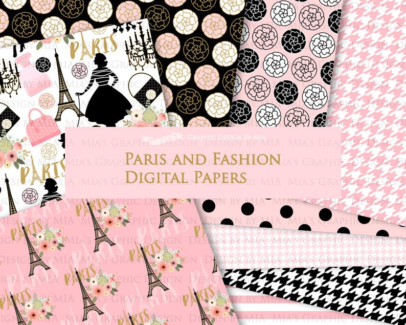 Paris, Paris Digital, Fashion Digital Paper, Eiffel Tower, Chandelier ...