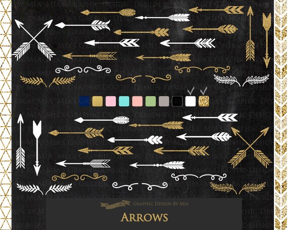 Arrows White & Glitter Gold, Arrows Digital Clip Art - Instant Download ...