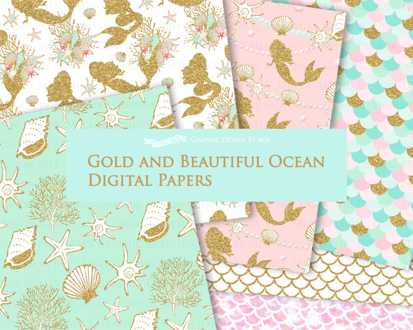 Gold Mermaid / Glitter Mermaid Digital Paper Pack - DP149 - Etsy