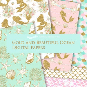Gold Mermaid / Glitter Mermaid Digital Paper Pack - DP149 - Etsy