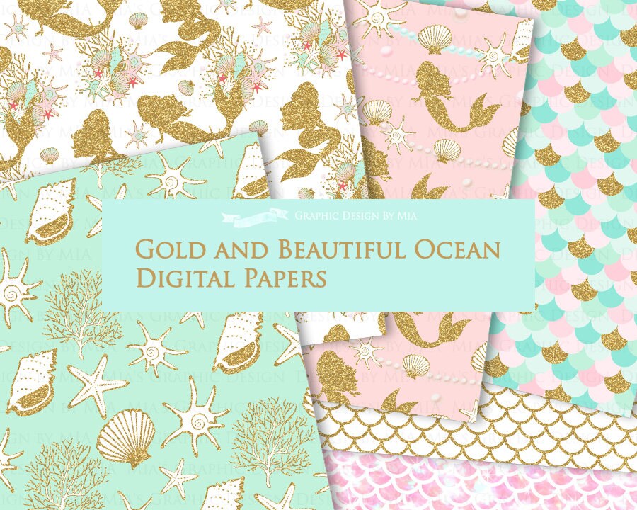 Gold Mermaid / Glitter Mermaid Digital Paper Pack - DP149 - Etsy