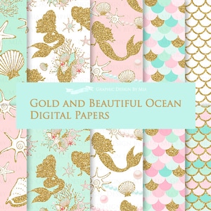 Gold Mermaid / Glitter Mermaid Digital Paper Pack - DP149 - Etsy