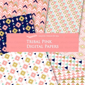 Tribal Pink Aztec Digital Paper Pack Instant Download | Etsy