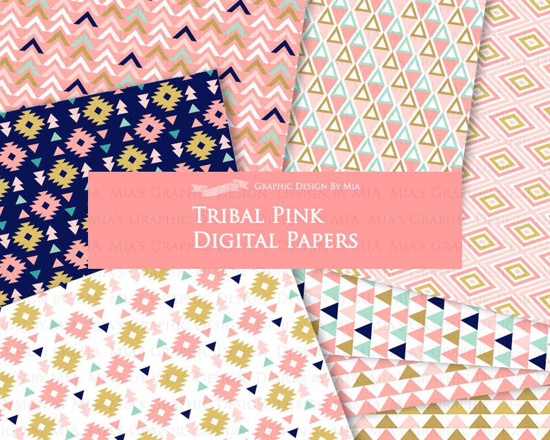 Tribal Pink Aztec Digital Paper Pack Instant Download | Etsy