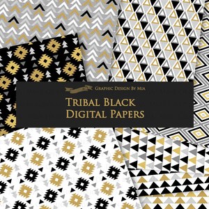 Tribal Black, Flat Gold, Aztec, Digital Paper Pack - Instant Download ...