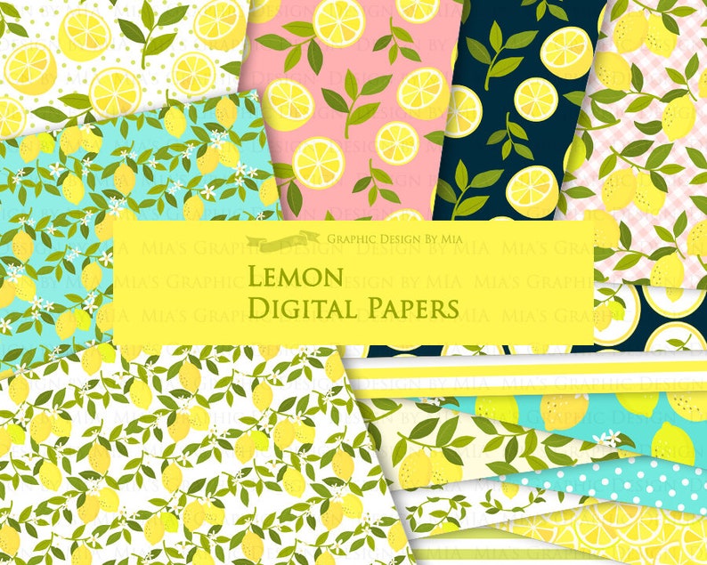 Lemon, Lemon Patterns, Lemon Digital, Lemon Digital Paper Pack ...