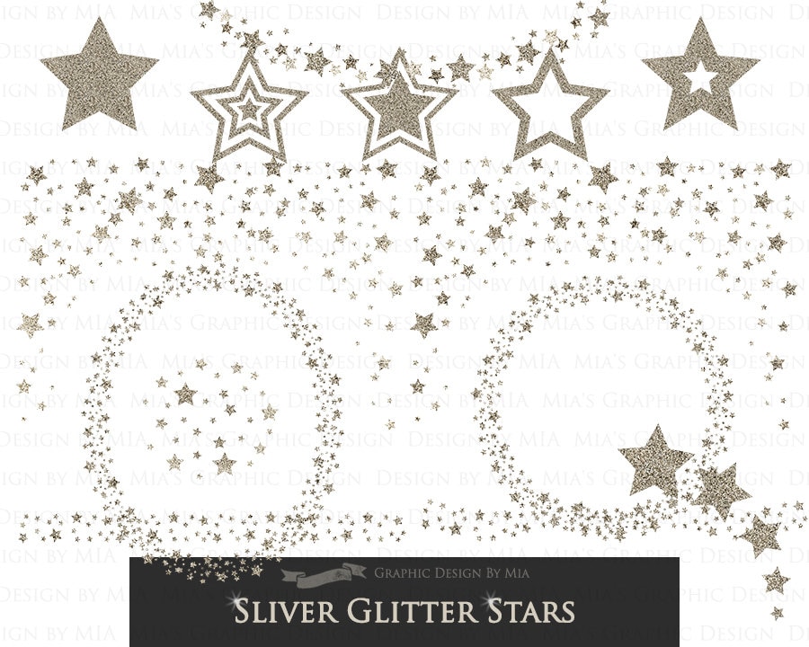 Silver Stars Silver Glitter Star Digital Stars Clip Art | Etsy