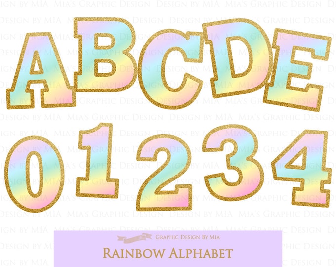 Rainbow Alphabet & Numbers Gold Glitter Gradient Letters - Etsy