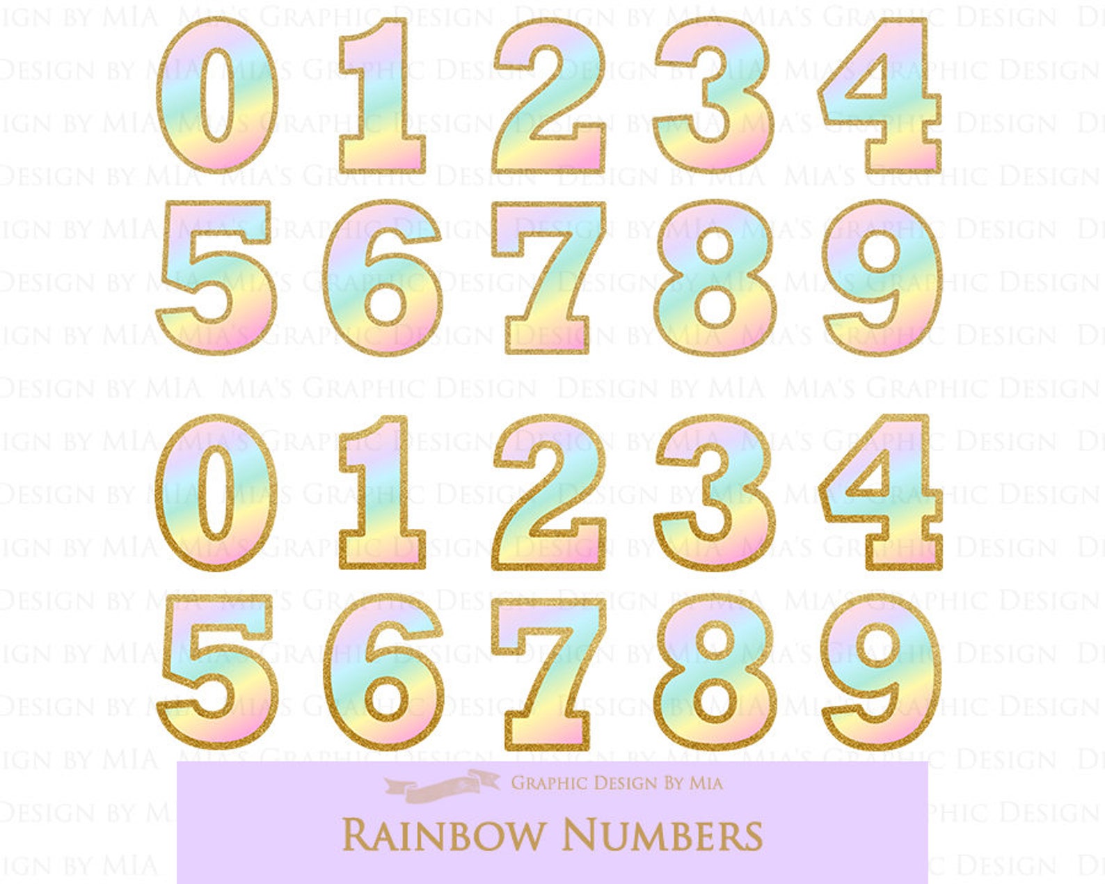 Rainbow Numbers, Gold Glitter Numbers, Number Clip Art - Instant ...