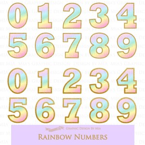 Rainbow Numbers, Gold Glitter Numbers, Number Clip Art - Instant ...