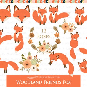 Fox Clipart, Red Fox, Woodland Friends, Fox Digital, Fox, Autumn, Fall ...