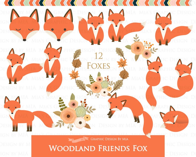Fox Clipart, Red Fox, Woodland Friends, Fox Digital, Fox, Autumn, Fall ...