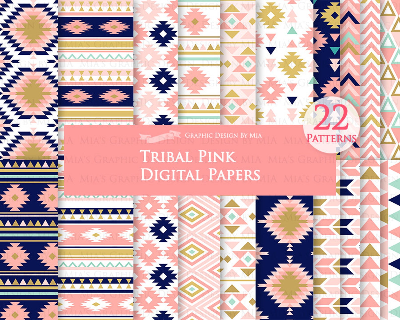 Tribal Pink Aztec Digital Paper Pack Instant Download | Etsy