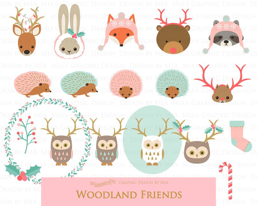 Woodland Friends Happy Holidays Christmas Winter Woodland | Etsy