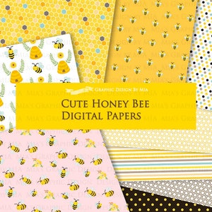 Cute Bee, Bee, Honey Bee, Beehive Digital Paper Pack - Instant Download ...