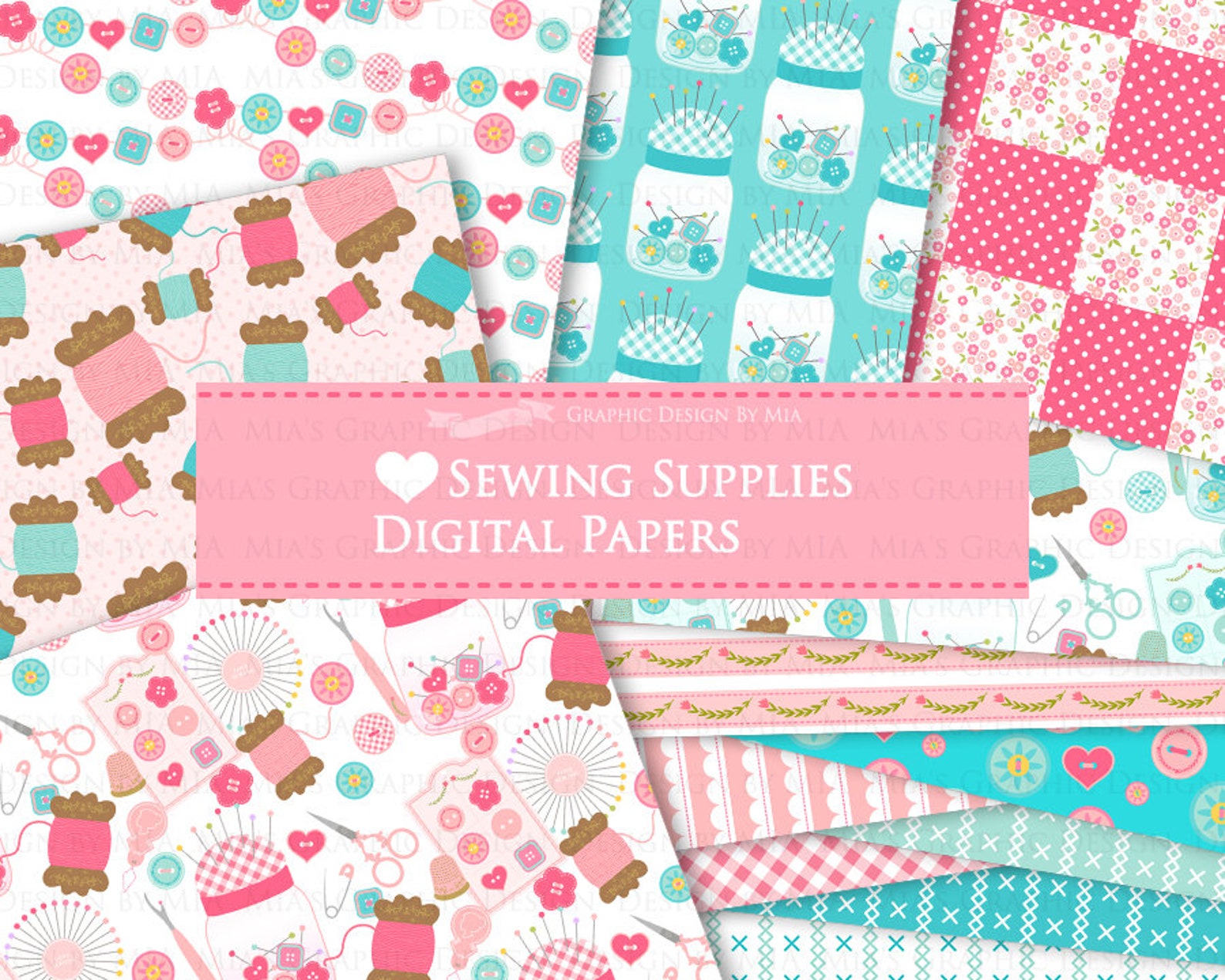 Sewing, Love Sewing Supplies, Sewing Notions, Sewing Digital Paper Pack ...