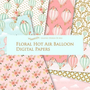 Air Balloon, Hot Air Balloon, Floral, Air Balloon Digital, Glitter Gold ...