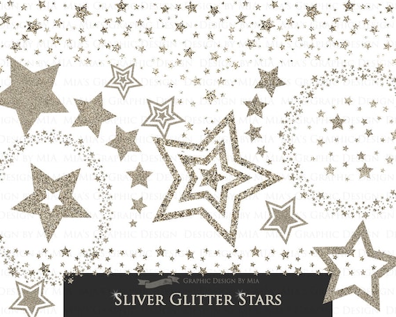 Silver Stars, Silver Glitter, Star Digital, Stars Clip Art - Instant ...