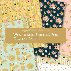 Fox Digital Paper, Flat Gold Fox, Woodland Friends, Fox Digital, Fox ...