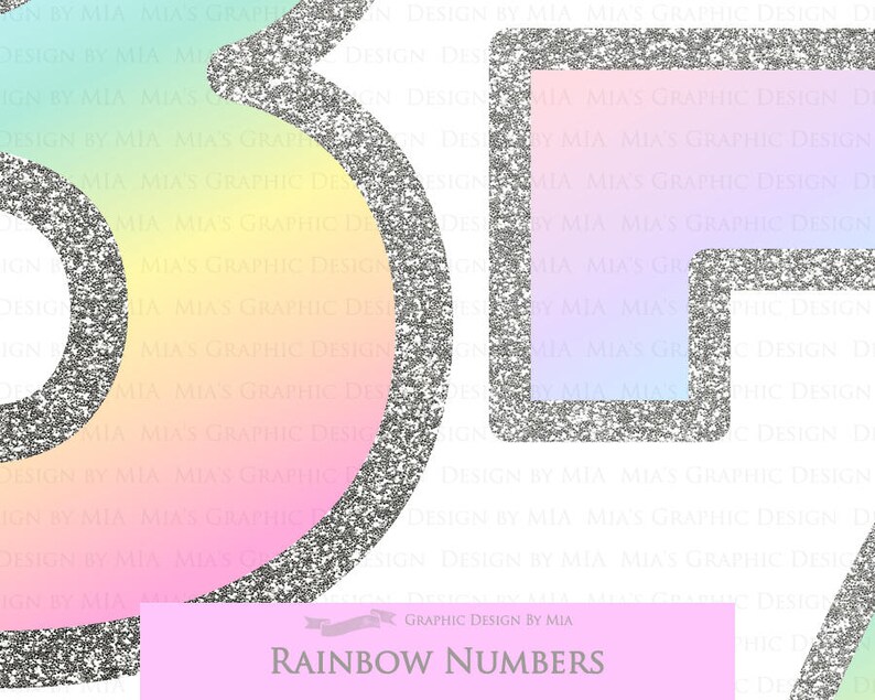 Rainbow Numbers, Silver Glitter Numbers, Number Clip Art - Instant ...