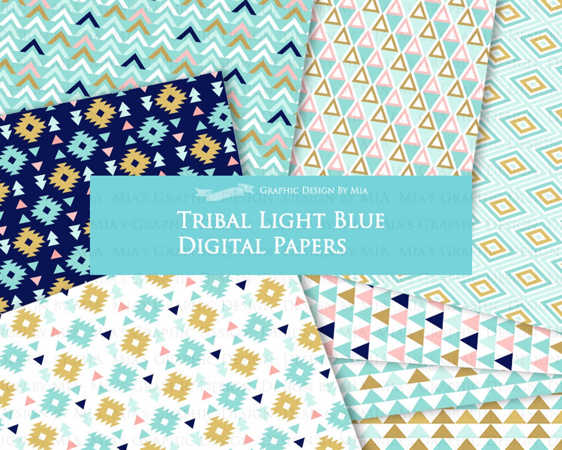 Tribal Light Blue Aztec Digital Paper Pack Instant - Etsy