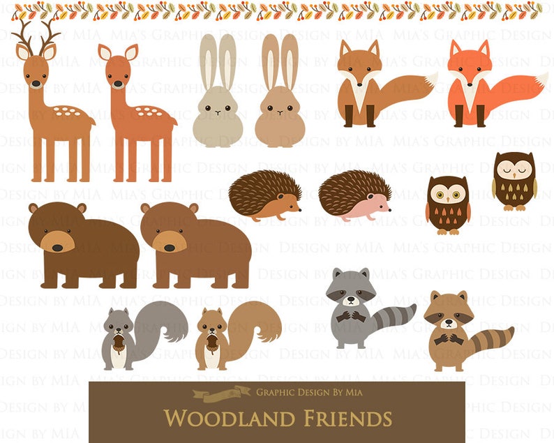Woodland Clipart, Woodland Friends Clipart, Woodland Friends, Woodland ...