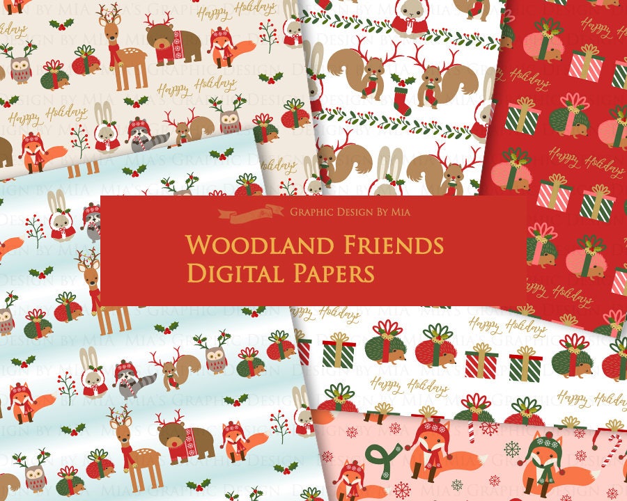 Woodland Friends Happy Holidays Christmas Winter Woodland | Etsy