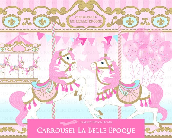 Carousel Merry Go Round Pink Carousel Digital Paris | Etsy