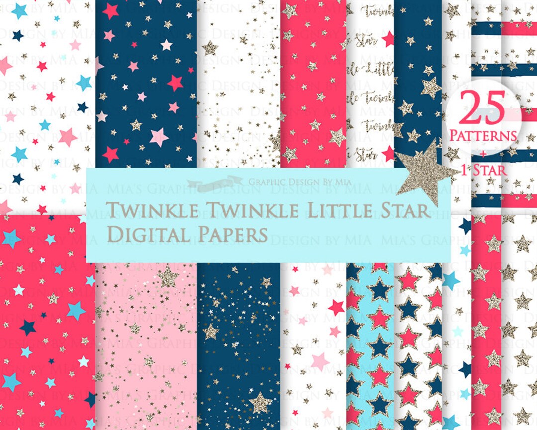Red Blue Silver Stars, Silver Glitter, Star Digital, Twinkle Twinkle ...