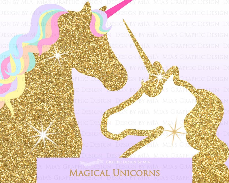 Magical Unicorns, Gold Glitter Unicorns, Einhorn, Unicorn Digital ...