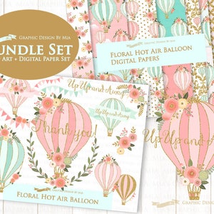 Air Balloon, Hot Air Balloon, Floral, Air Balloon Digital, Glitter Gold ...