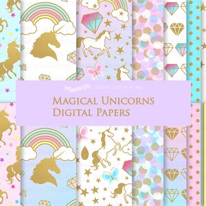 Magical Unicorns, Flat Gold Unicorns, Einhorn, Unicorn Digital, Unicorn ...