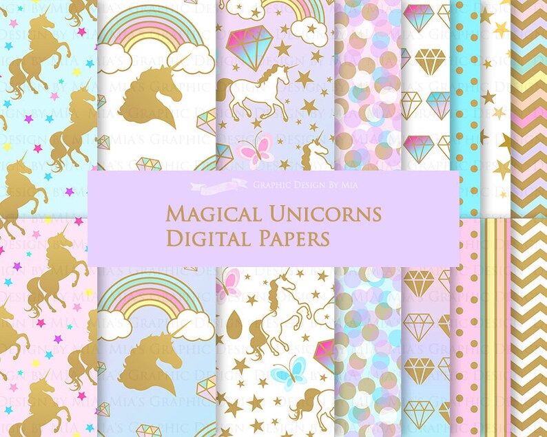 Magical Unicorns, Flat Gold Unicorns, Einhorn, Unicorn Digital, Unicorn ...