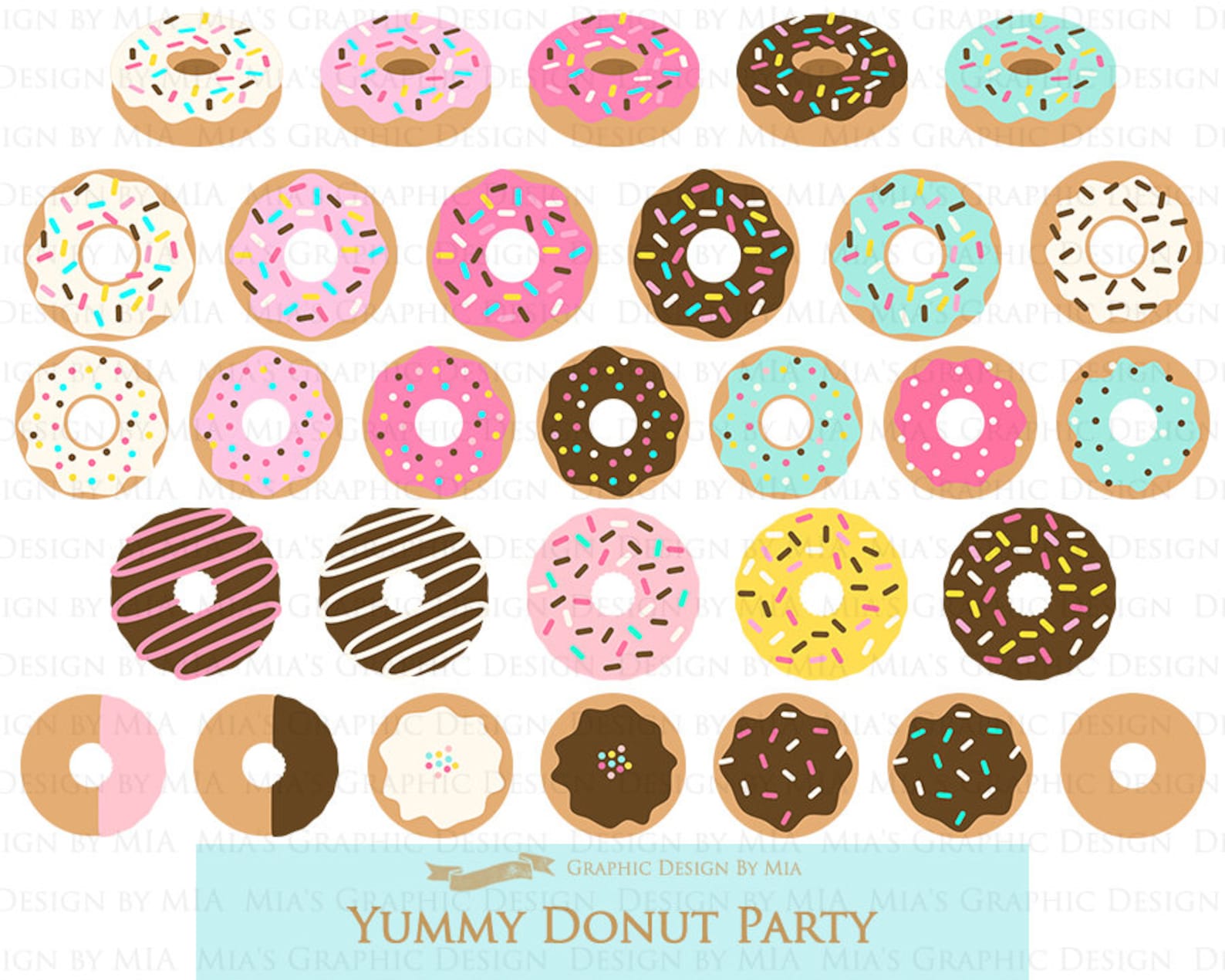 Donut, Yummy Donut Party, Doughnut, Donut Sprinkle Clip Art + Digital ...