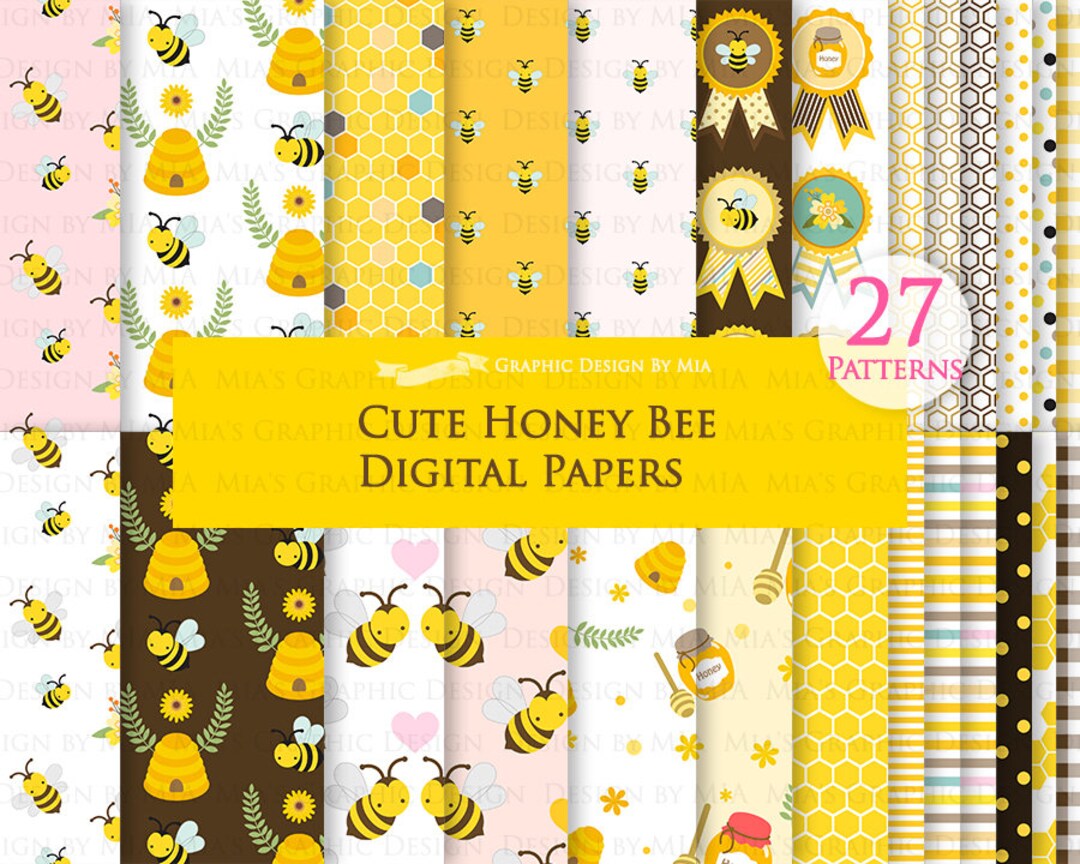 Cute Bee, Bee, Honey Bee, Beehive Digital Paper Pack - Instant Download ...