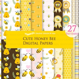 Cute Bee, Bee, Honey Bee, Beehive Digital Paper Pack - Instant Download ...