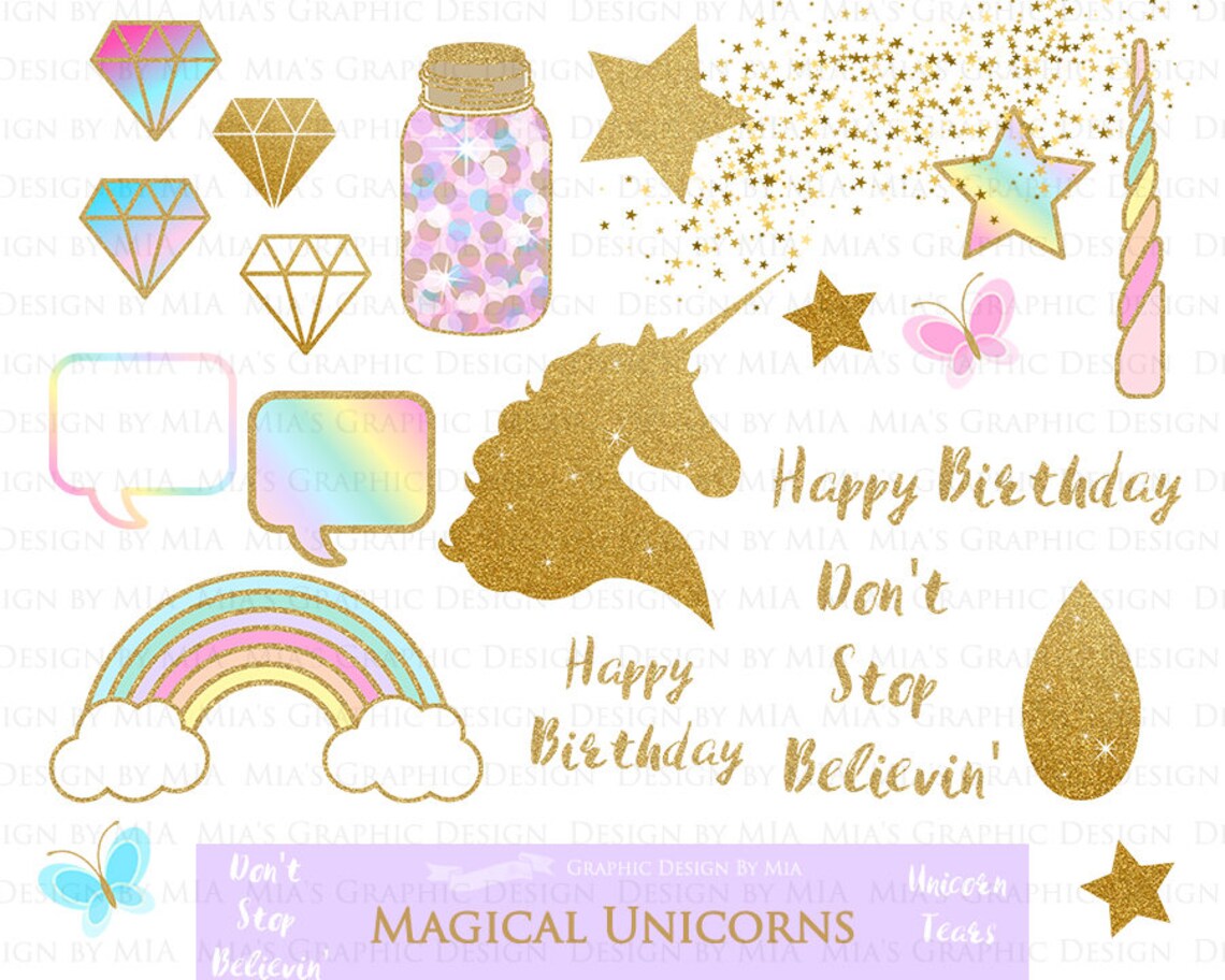 Magical Unicorns, Gold Glitter Unicorns, Einhorn, Unicorn Digital ...