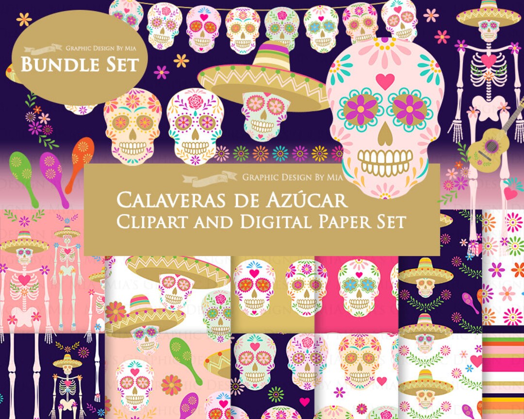 Sugar Skull, Calaveras De Azúcar Clip Art + Digital Paper Set - Etsy