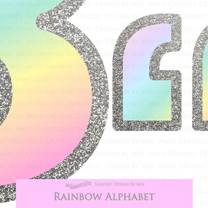 Rainbow Alphabet & Numbers, Silver Glitter Gradient Letters, Capital ...