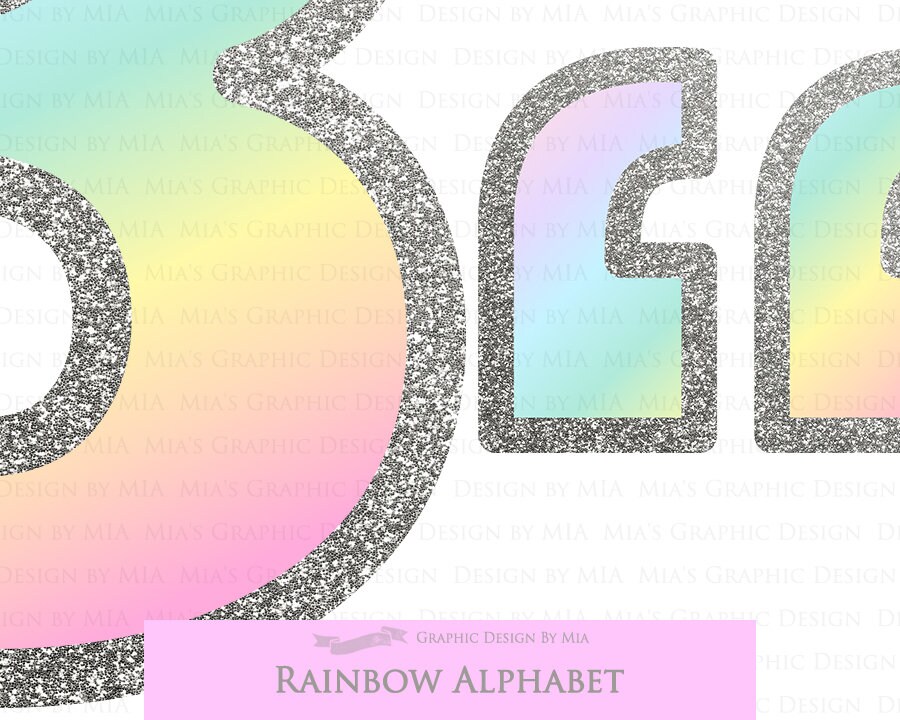 Rainbow Alphabet & Numbers Silver Glitter Gradient Letters | Etsy