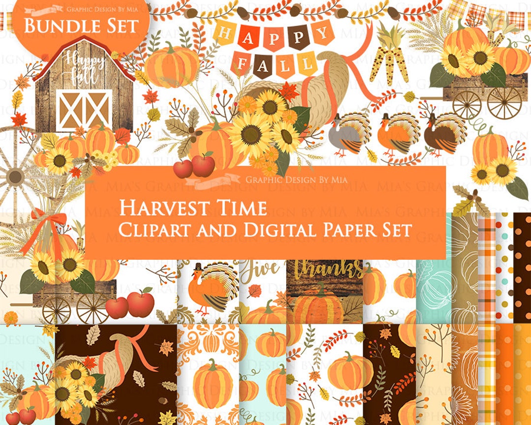 Thanksgiving, Harvest, Harvest Time, Autumn, Fall Clip Art + Digital ...