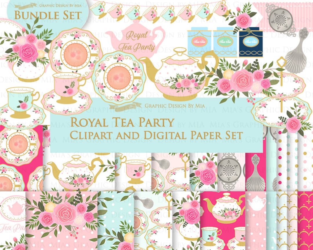 Tea, Tea Party, Tea Cup, Afternoon Tea, Rose, Pink & Mint Tea Clip Art ...