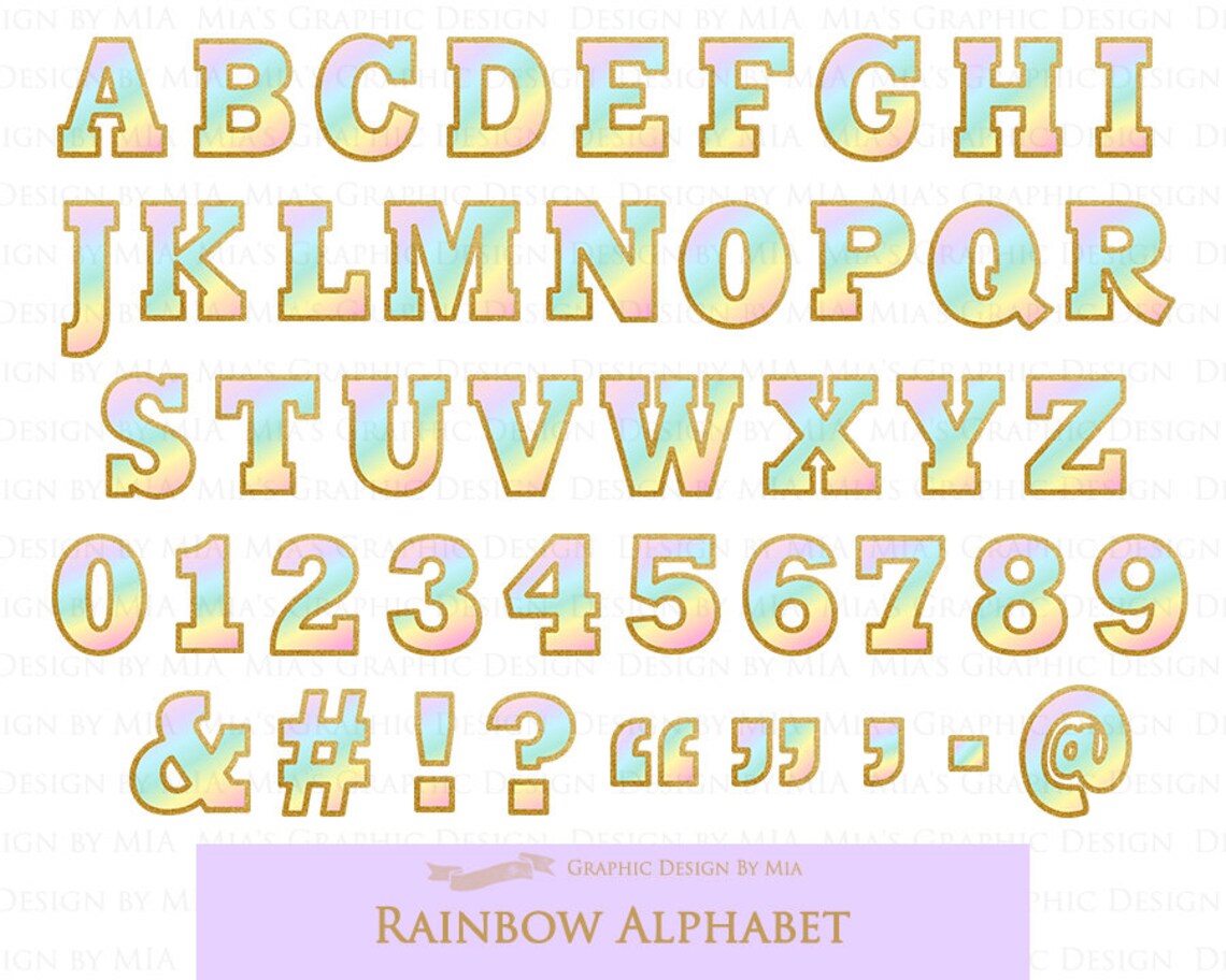 Rainbow Alphabet & Numbers Gold Glitter Gradient Letters - Etsy