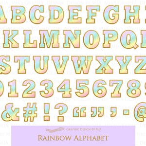 Rainbow Alphabet & Numbers, Gold Glitter Gradient Letters, Capital ...