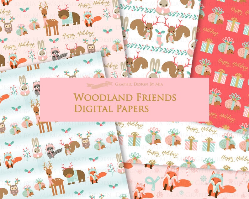 Woodland Friends Happy Holidays Christmas Winter Woodland | Etsy