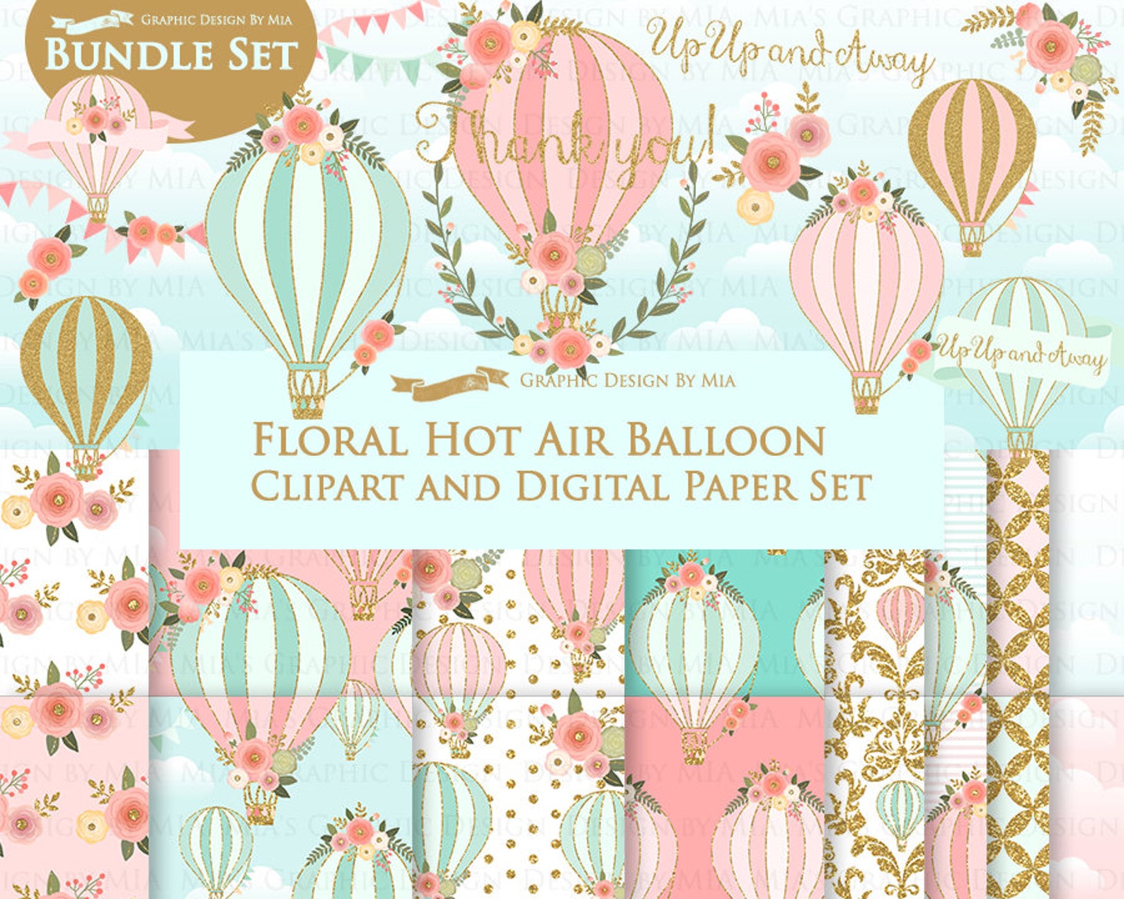 Air Balloon, Hot Air Balloon, Floral, Air Balloon Digital, Glitter Gold ...